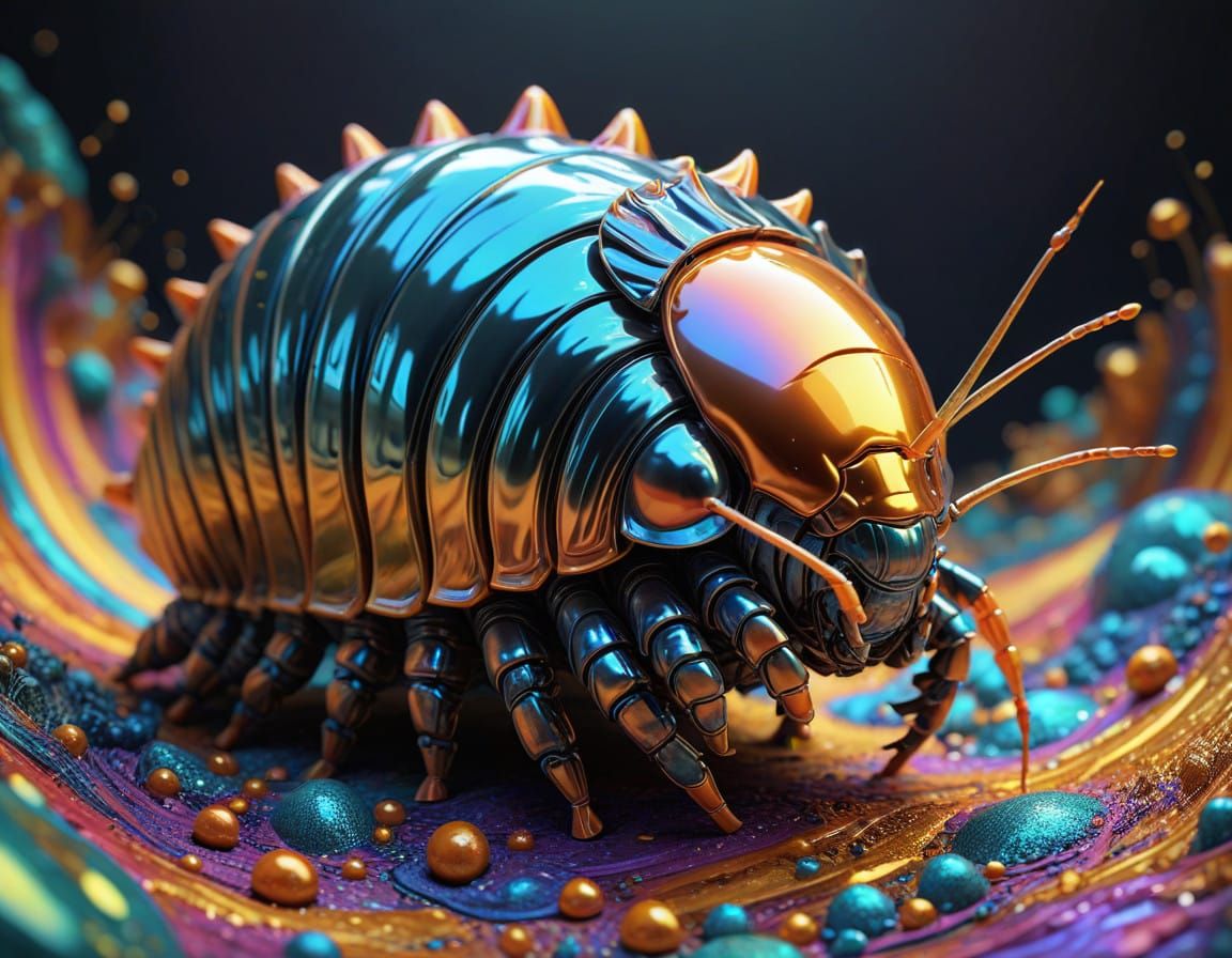 Vibrant Cartoon Isopod Soars in the Air with Spark... - AI Art