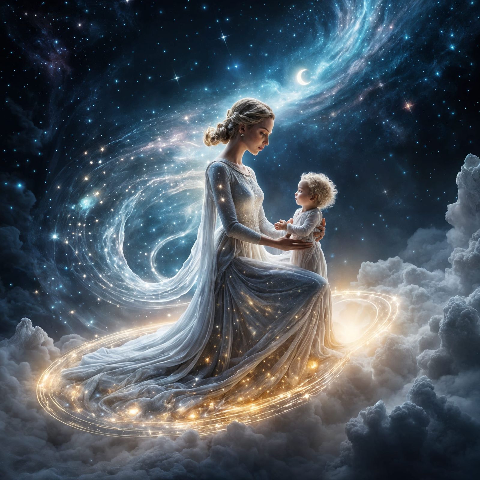 She Who Holds the Stars - Ethereal Celestial Mother Adorns S...