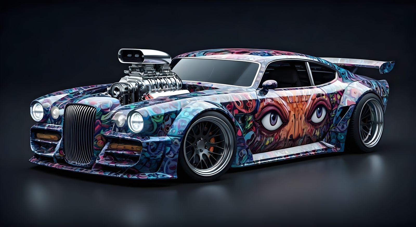 Futuristic Hot Rod Drift Car in Neon Colors and An... - AI Art