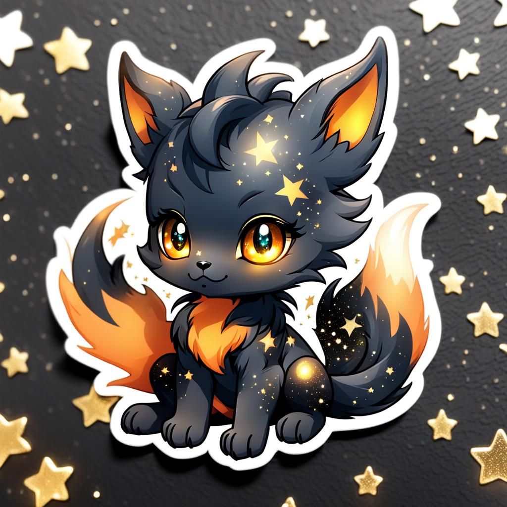 two tailed chibi black galaxy fox - AI Generated Artwork - NightCafe ...