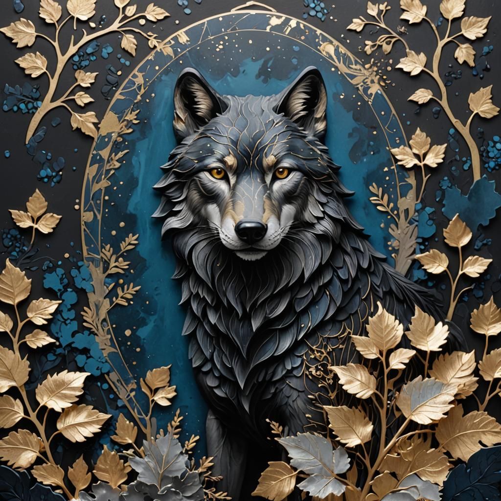 Luxurious Abstract Artwork with Gold Leaf Wolf in ... - AI Art