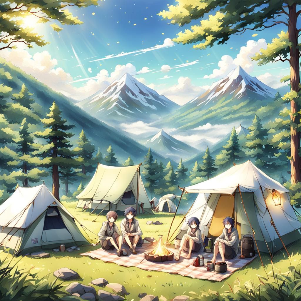 Camping on sun-drenched meadows - AI Generated Artwork - NightCafe Creator