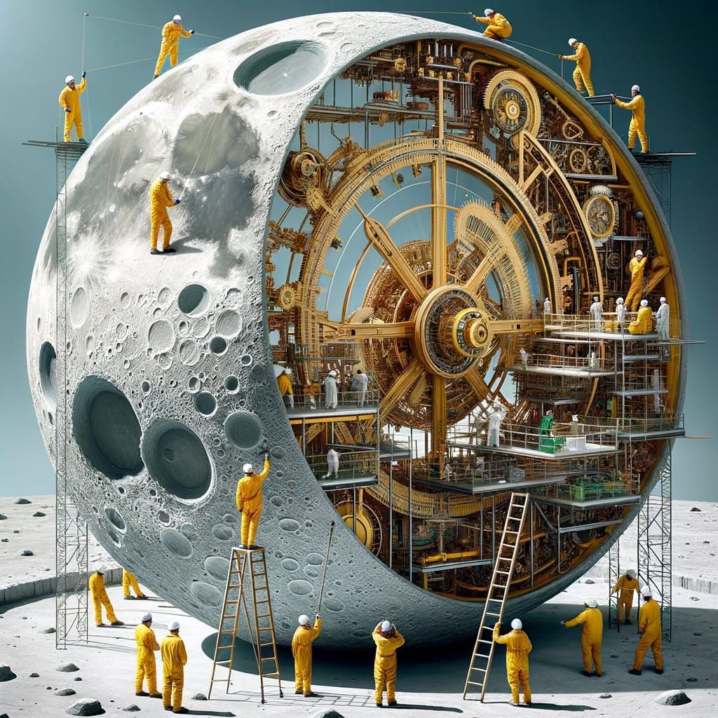 A highly detailed mechanical model of the moon, showing the complex ...