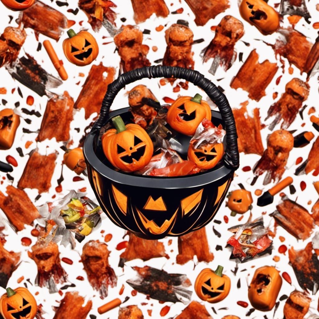 Jagged Halloween candy in pumpkin basket with razor blades knives ...