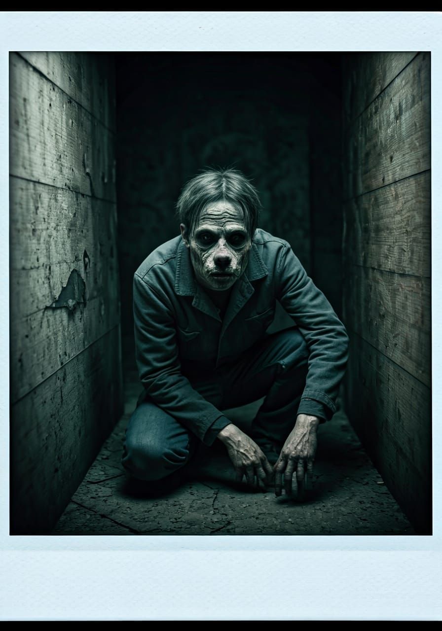 Night Meet - Eerie Polaroid of a Ghastly Man in Basement