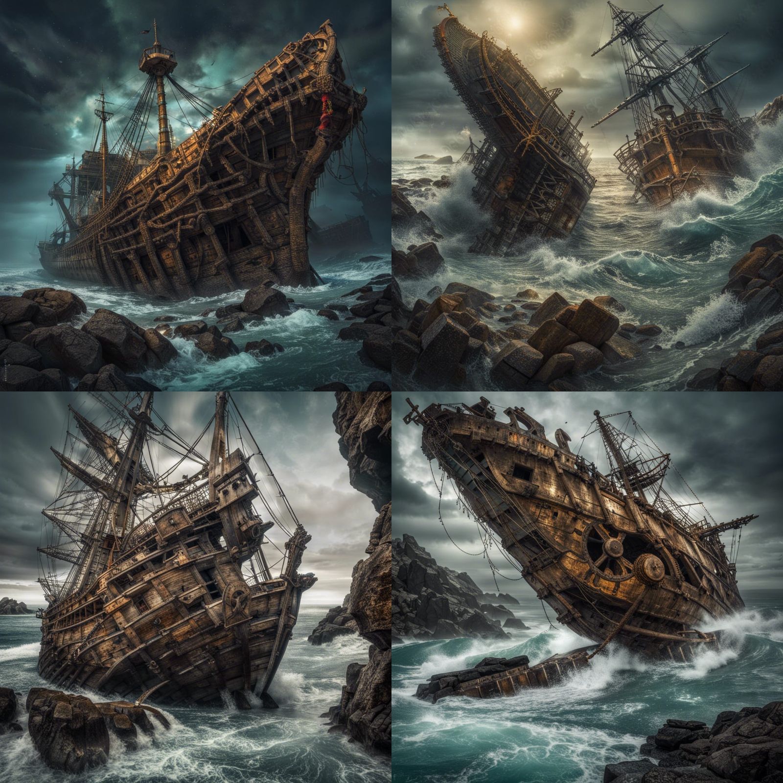 “wreck of a old pirate ship” rocks and rough seas surrounded the ship ...