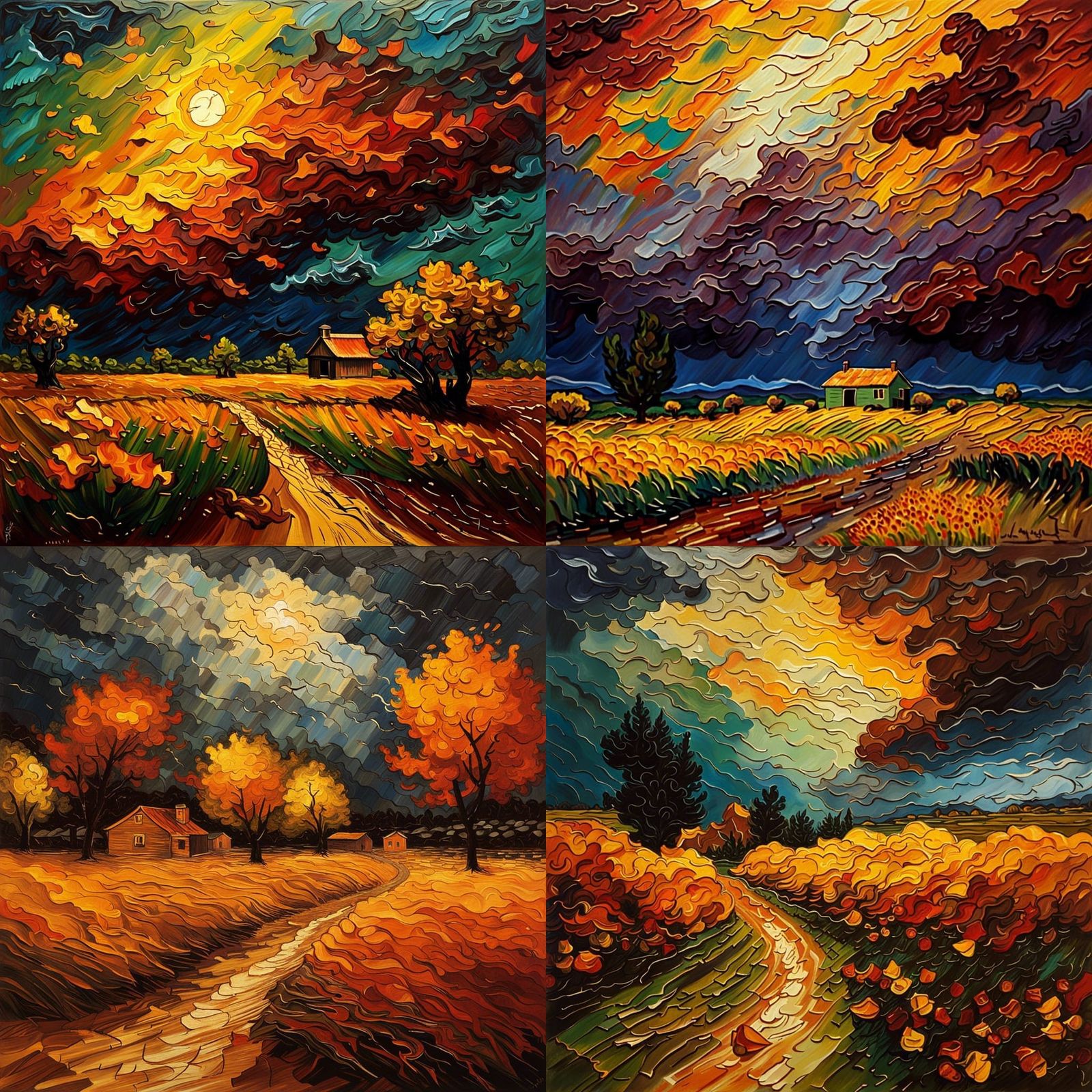 paysage en empattement de peinture Van Gogh warm colors impasto ...