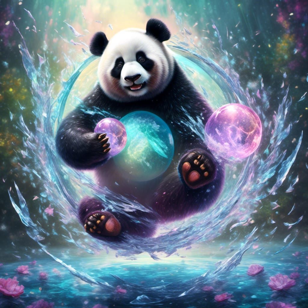 Panda throwing a sphere of ice at a portal - AI Generated Artwork ...