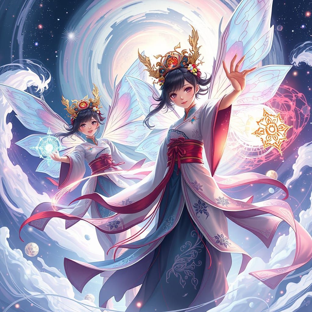Ethereal Space Fairies Unleash Cosmic Magic in Han... - AI Art