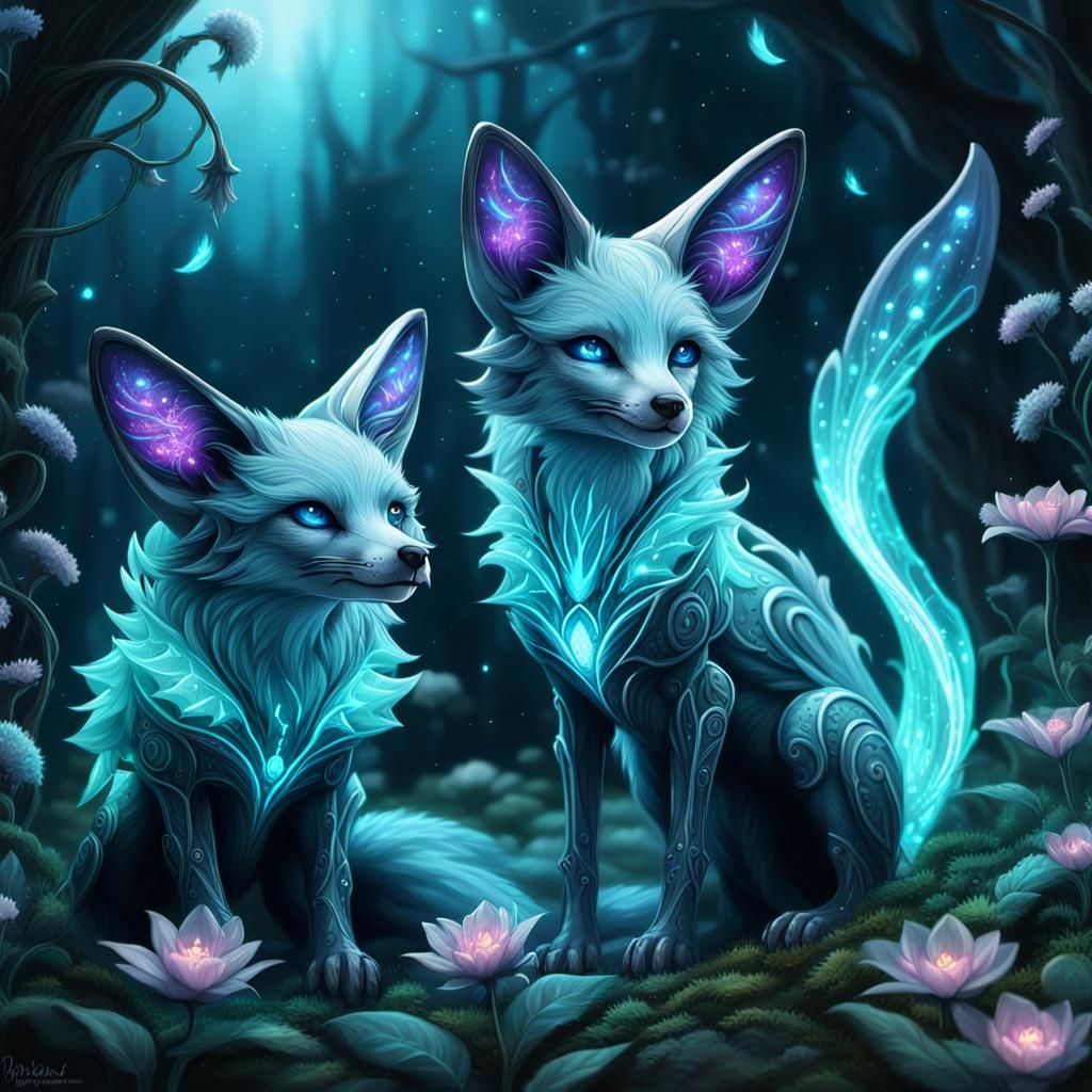 bioluminescent alien foxes - AI Generated Artwork - NightCafe Creator
