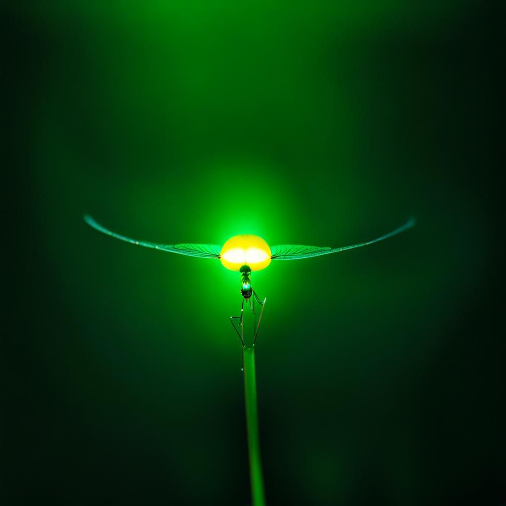 Macro photography, view of firefly glowing green, from eyes of firefly ...