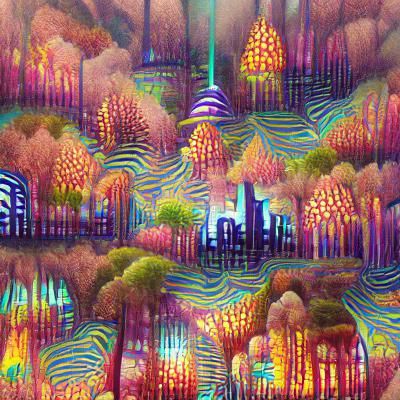 Psychedelic Cityscape to Forest - AI Generated Artwork - NightCafe Creator