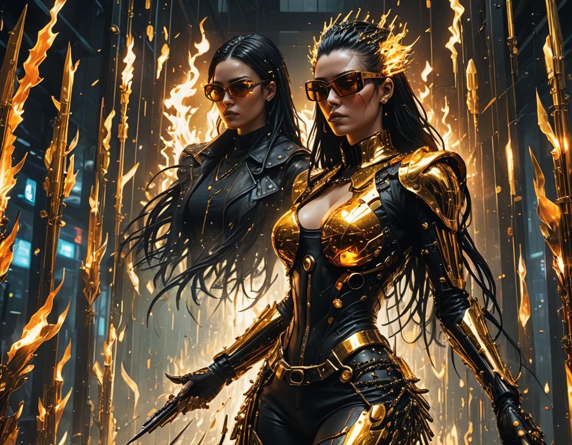 wowsome fire amazon - Cyberpunk Goddess in Fiery Attire