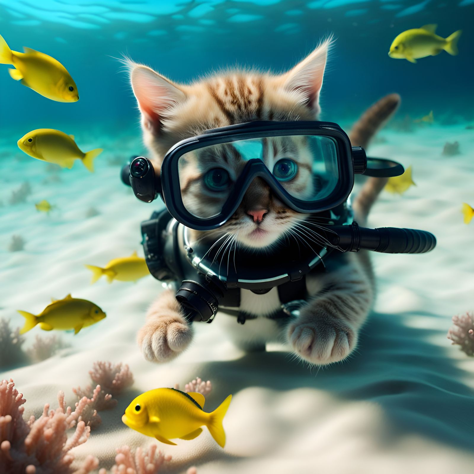 Kitten scuba diving in the ocean, 4k resolution, a masterpiece, 75mm ...
