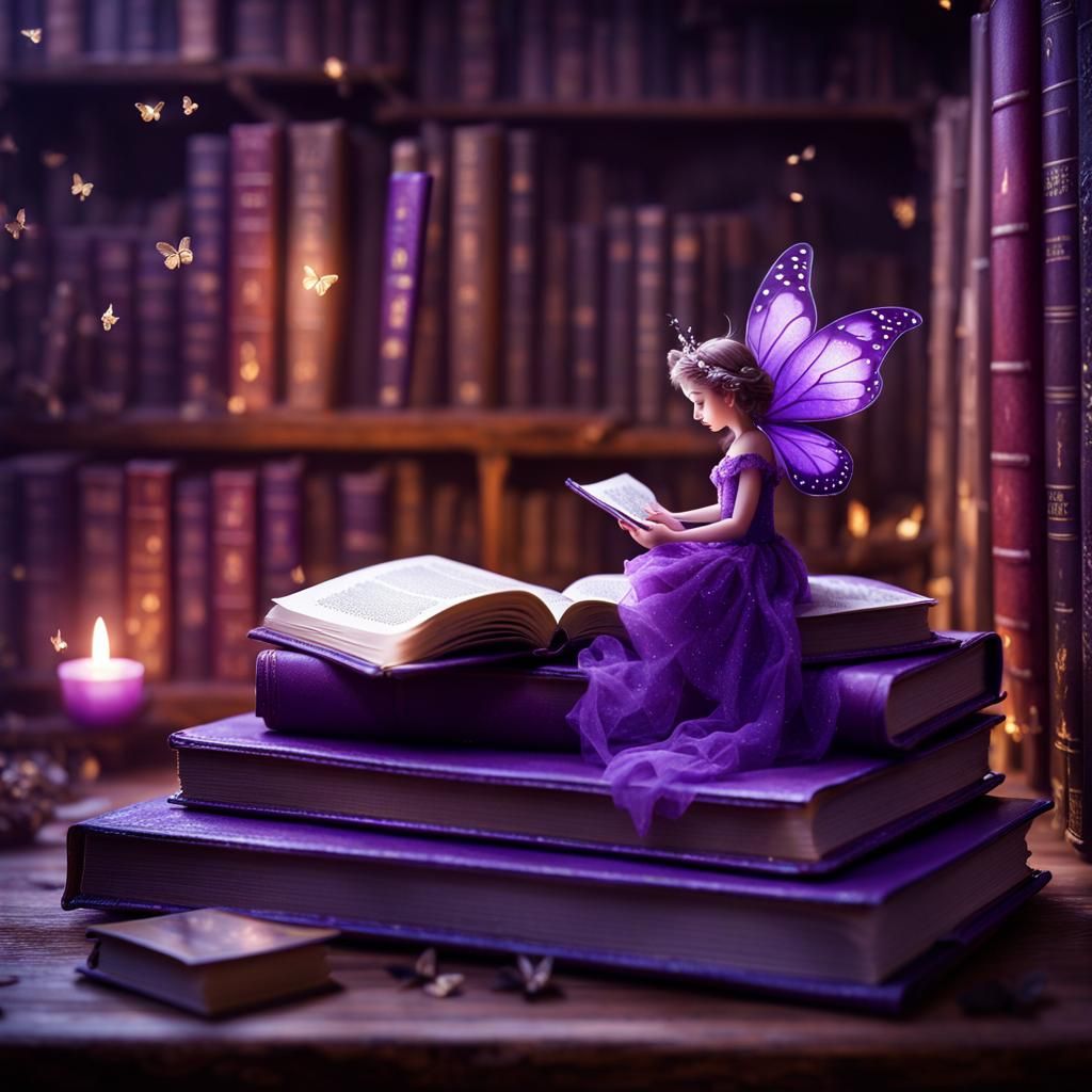 Cute Purple fairy reading Purple books - AI Generated Artwork ...