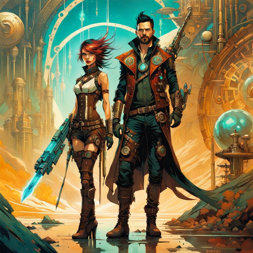 Aetherpunk assassin couple - AI Generated Artwork - NightCafe Creator