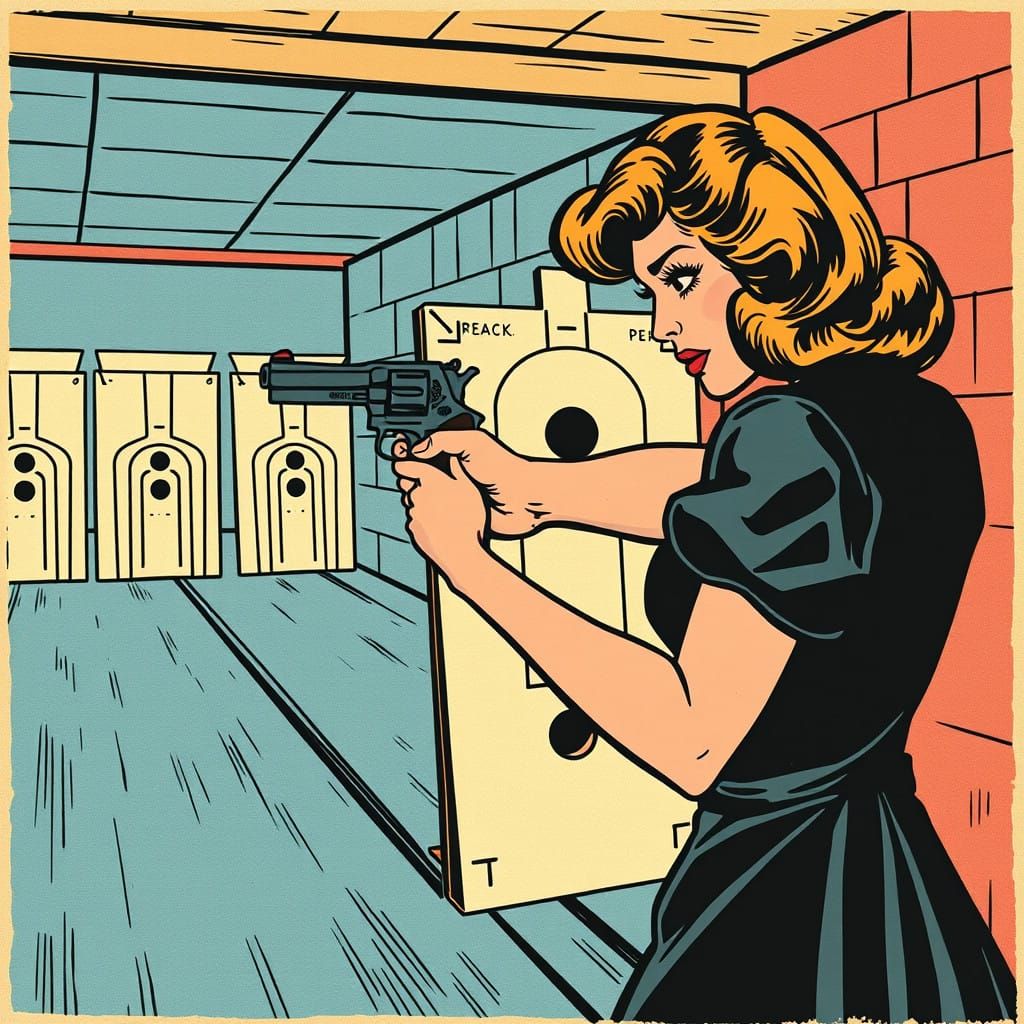 Sultry Siren Takes Aim in Classic Pulp Comic Style - AI Art