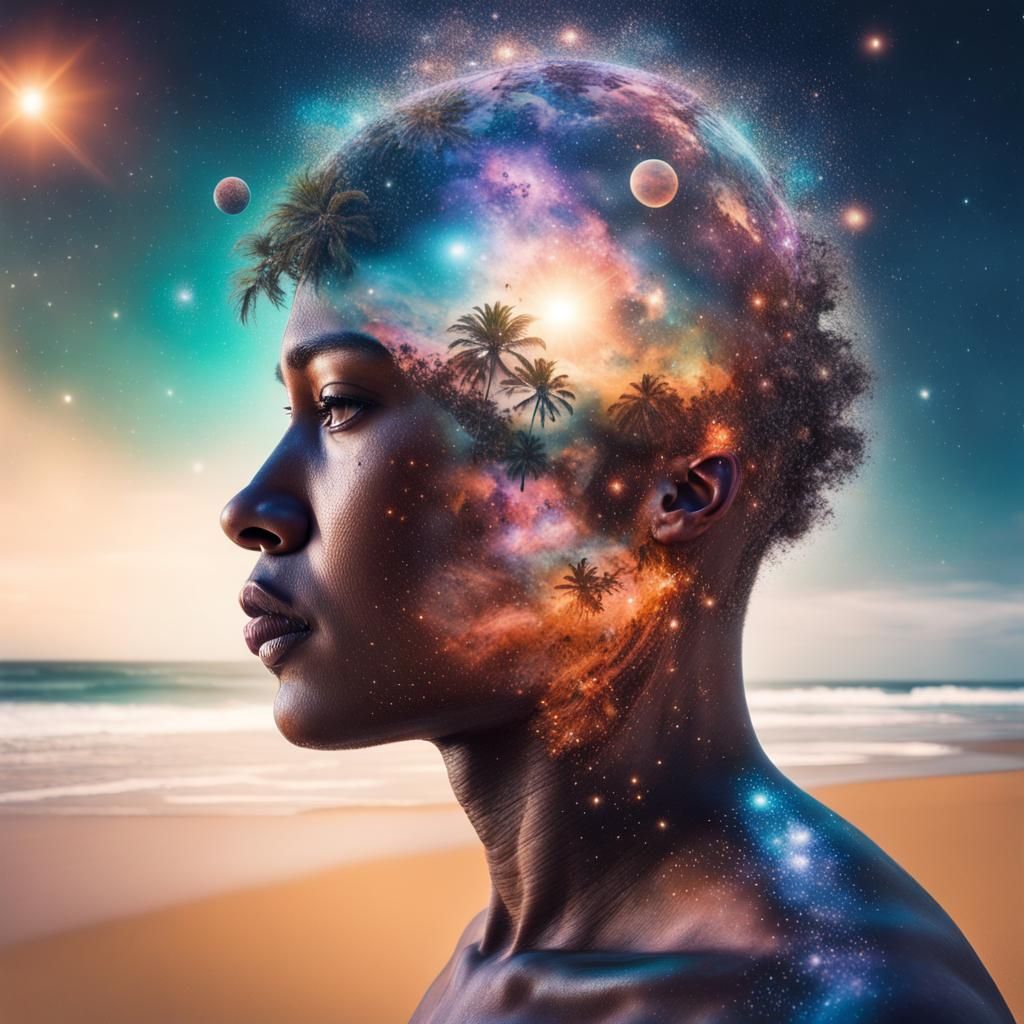 cLOSE-UP Double exposure dual exposure portrait of an intricate ...