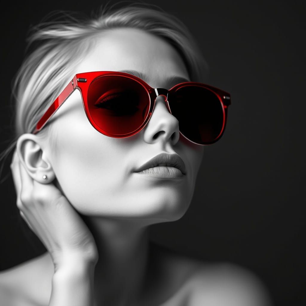 Vibrant Red Rose Sunglasses in Selective Coloring - AI Art