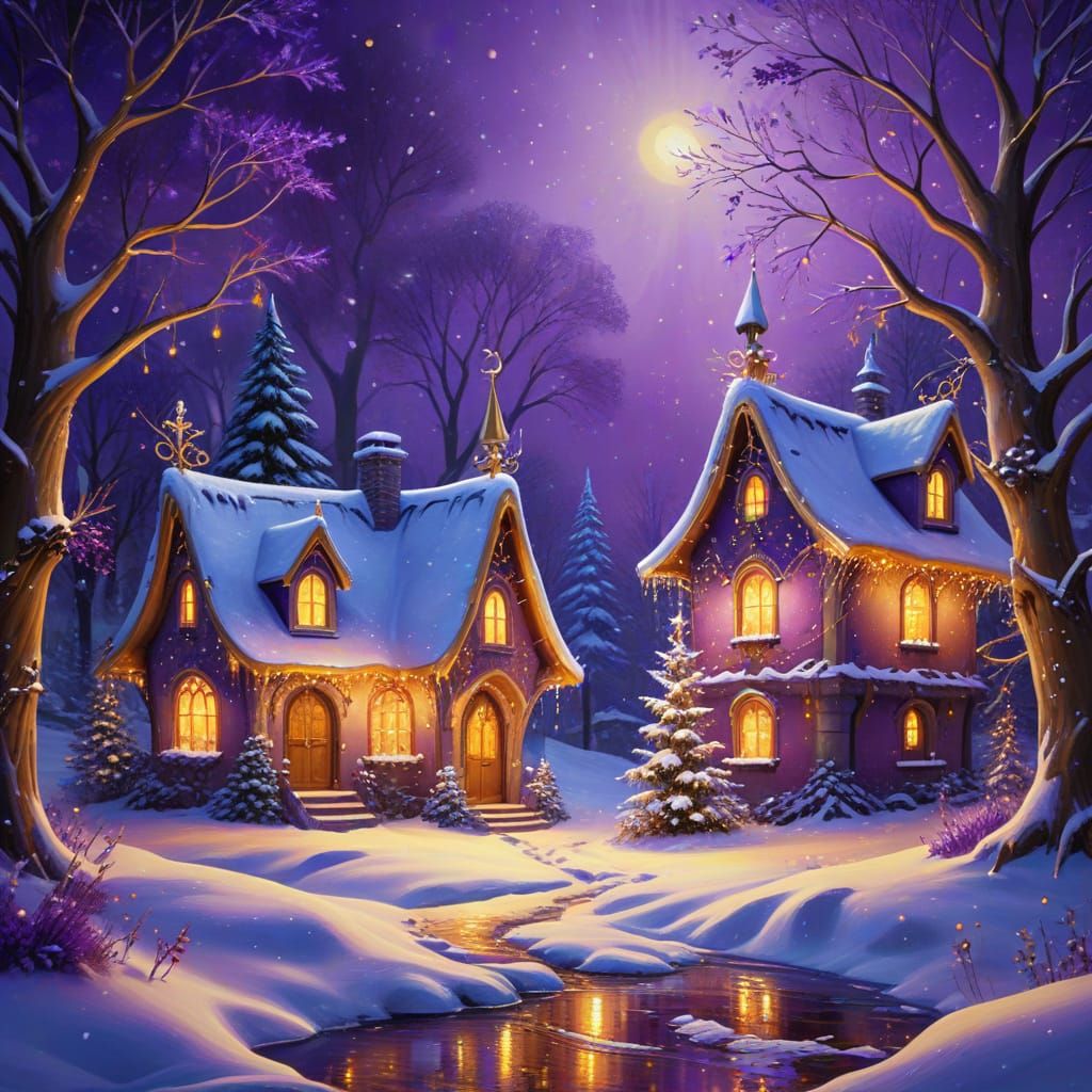Magical Christmas Scene in Winter Wonderland, Oil ... - AI Art