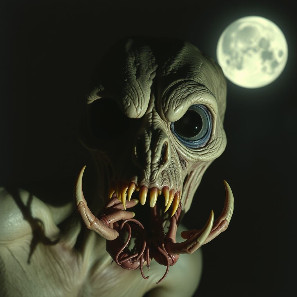 Evil disgusting monster with empty black eyes