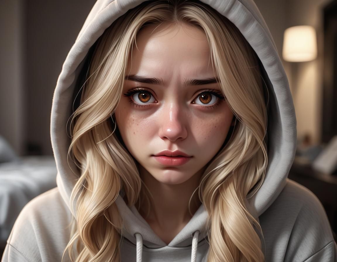 Young woman college student beautiful dark brown eyes long wavy blonde ...