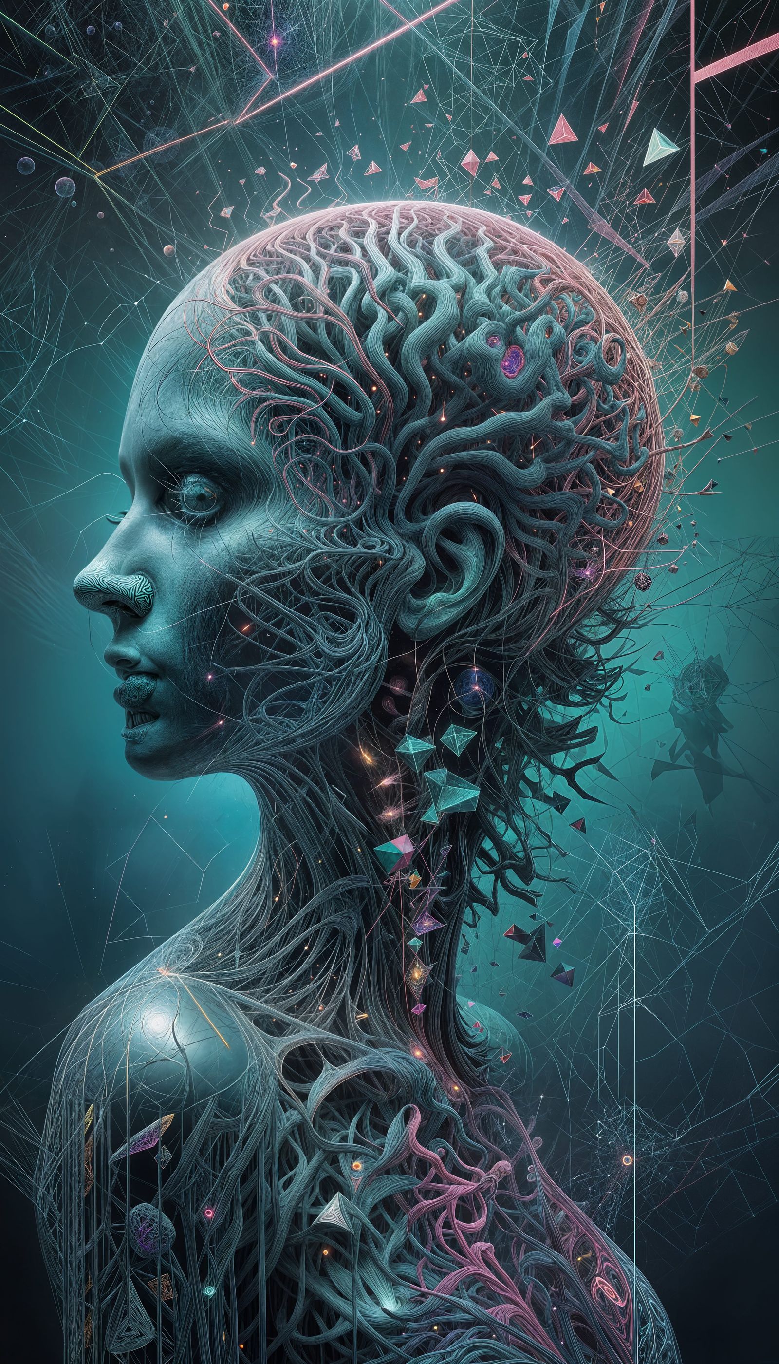 A triptych of interconnected scenes visualizing various optical ...