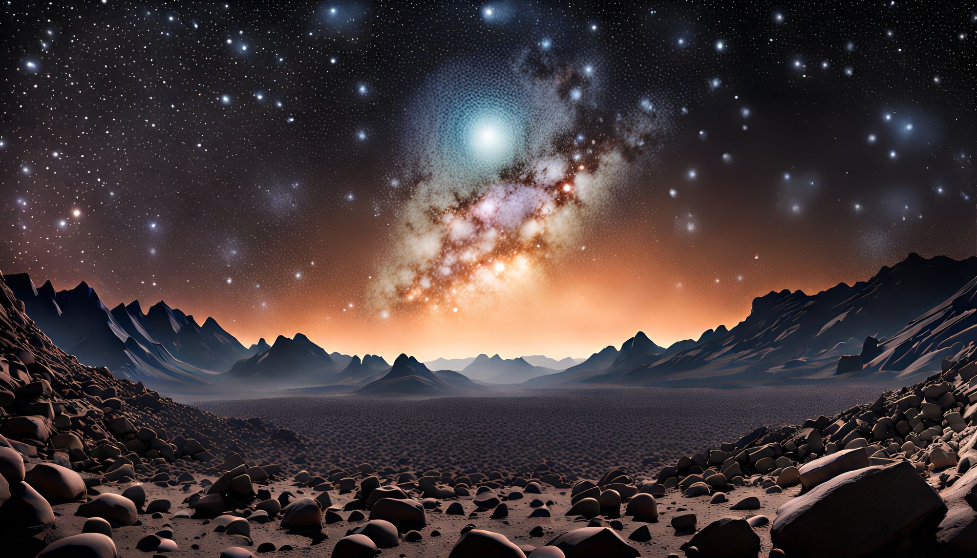 A detailed view of the night sky as seen from the surface of a planet sitting in the middle of ...