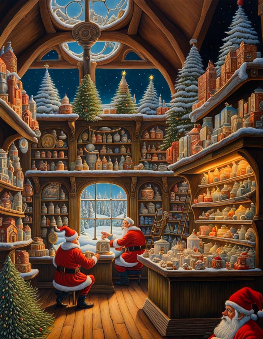 Elves working hard in Santas TOY SHOP at the NORTH POLE - AI Generated ...