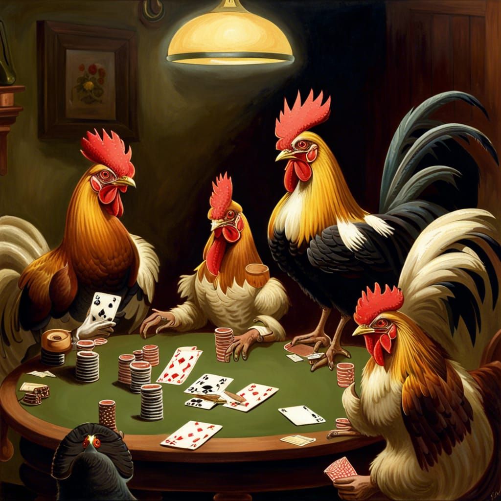 Roosters Playing Poker - AI Generated Artwork - NightCafe Creator