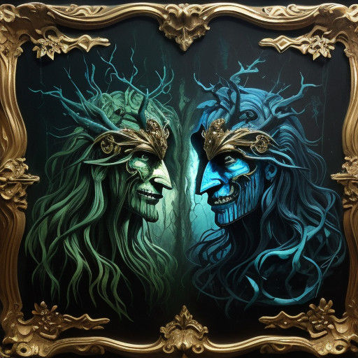 Janus's Mask - Surrealist Oil Painting of Janus in a Mystica...