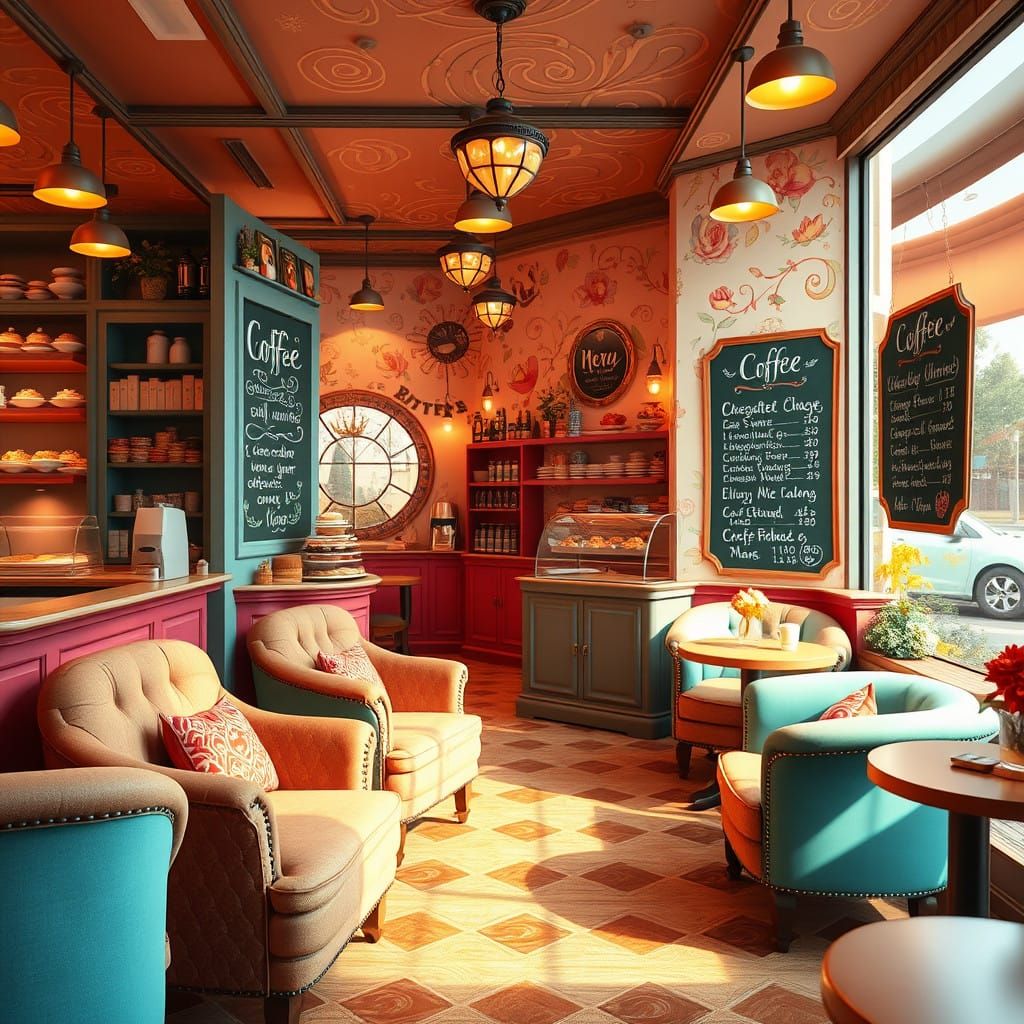 Vibrant whimsical coffee shop - Vibrant whimsical coffee sh...