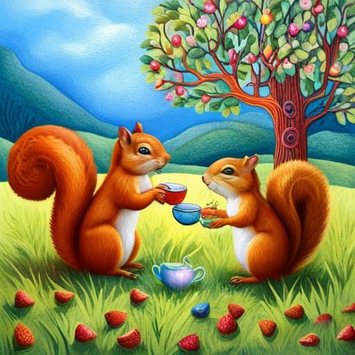 Squirrels Tea Party - AI Generated Artwork - NightCafe Creator