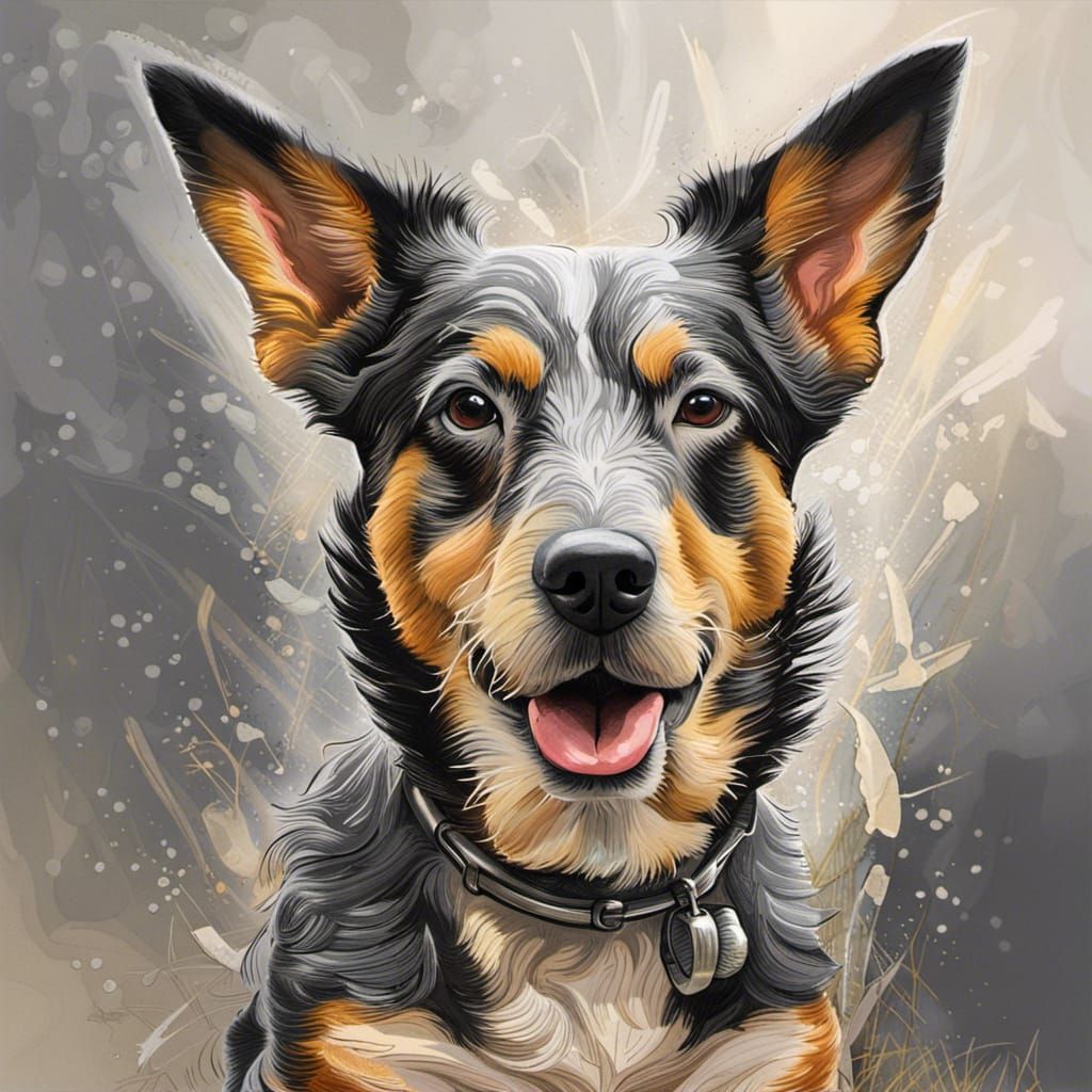 olpntng style, Cute happy Cattle dog, halo, sunlight, 4k, intricate ...