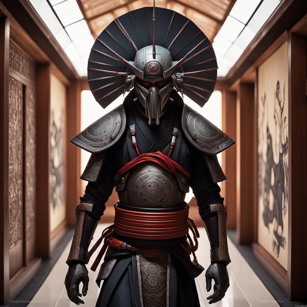 close-up of male sith priest pope geisha knight cyborg samurai cyborg ...