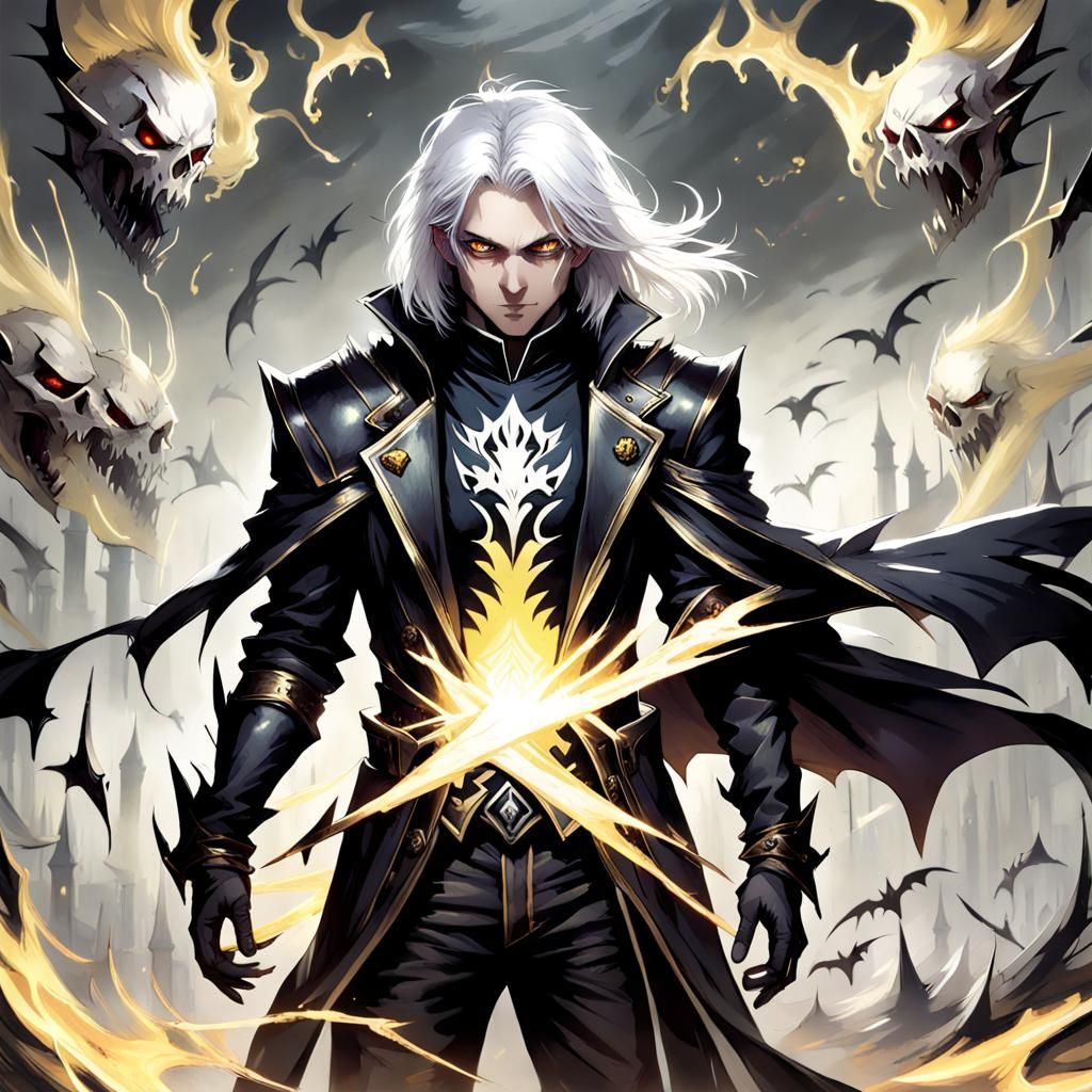 magic: the gathering, sorin markov, 1boy, armor, black jacket, glowing ...