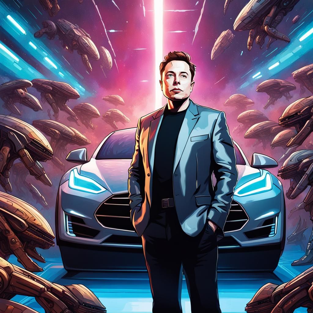 Elon Musk with TEsla - AI Generated Artwork - NightCafe Creator