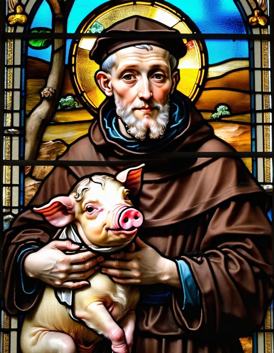 Saint Anthony with his Pig - AI Generated Artwork - NightCafe Creator