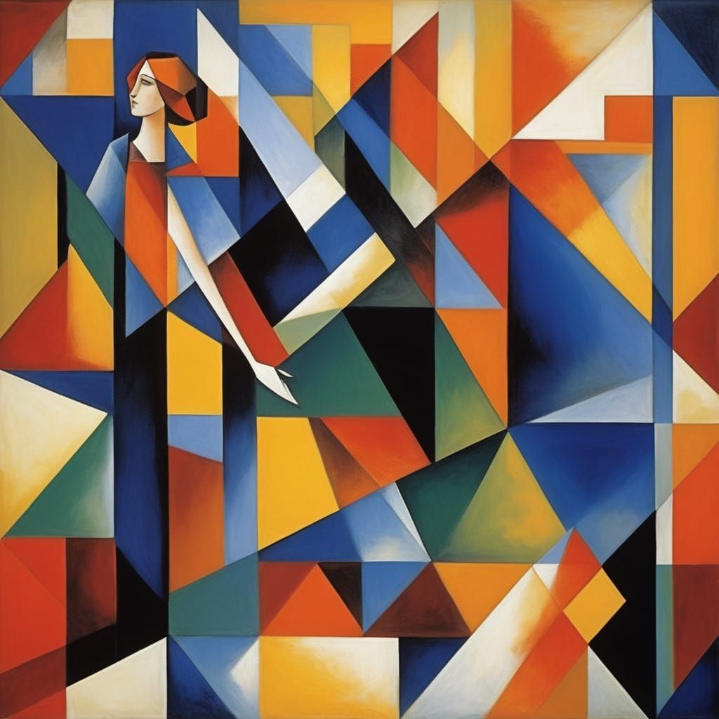 Jeune fille cubiste - Cubist Girl Walking on Beach at Sunset