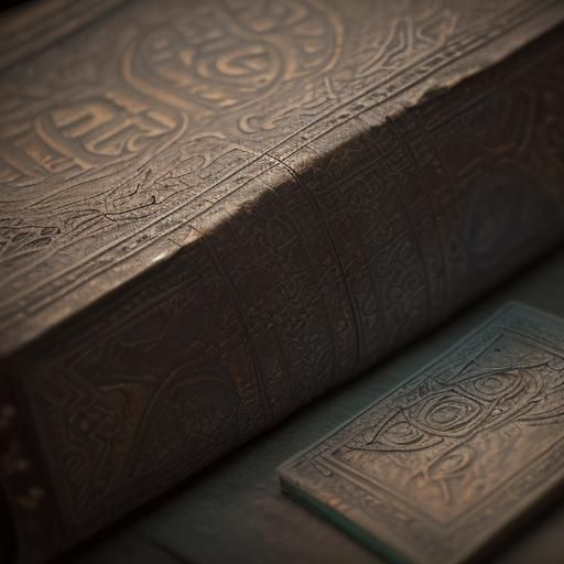 A close-up of a weathered book cover: Embossed lettering blending with ...