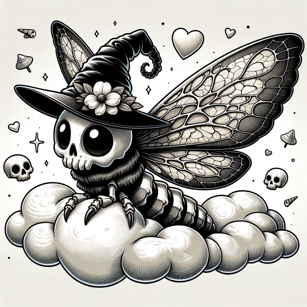 Whimsical Chibi Death Head Moth in Witch's Hat on ... - AI Art