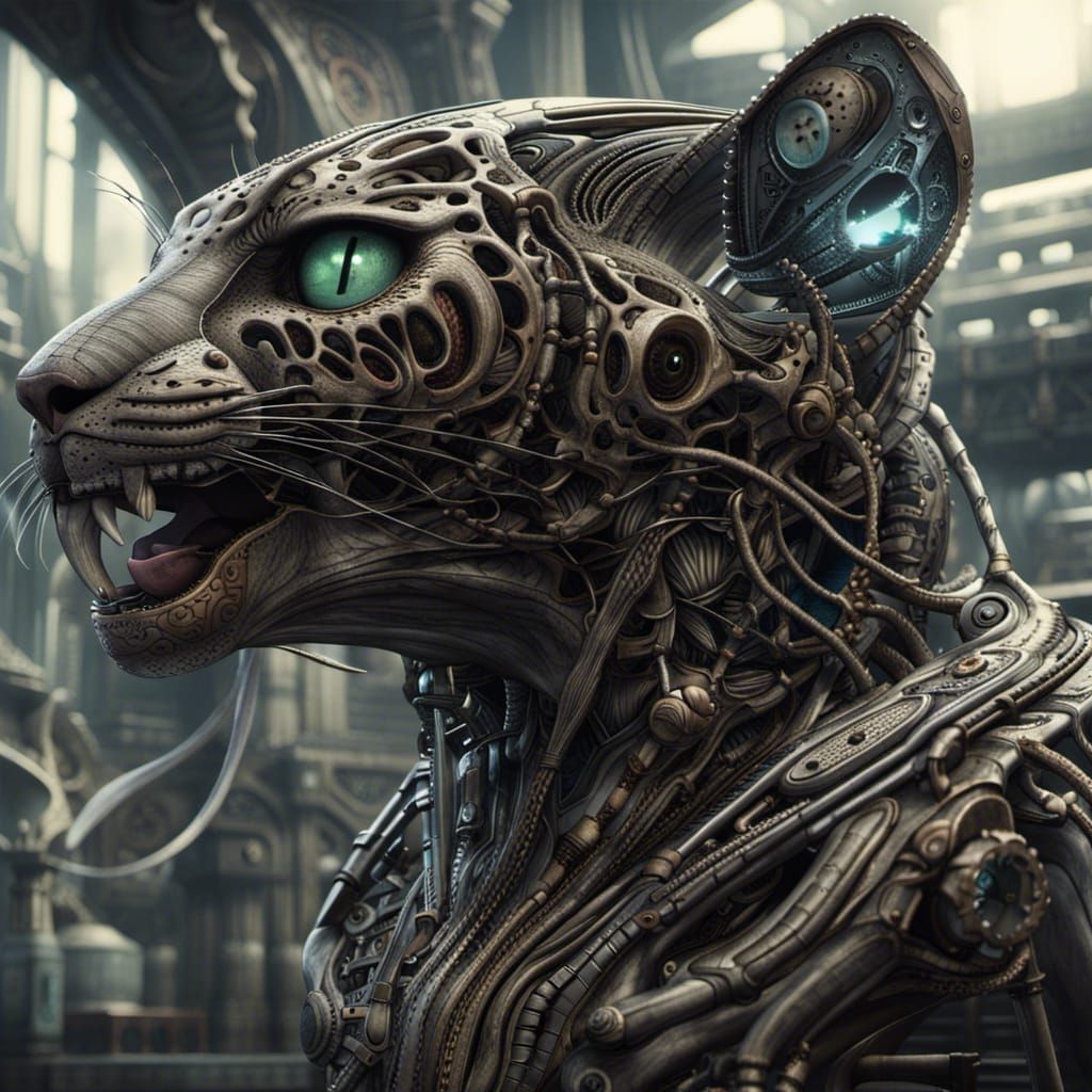 H. R. Giger Biomechanic Cat - AI Generated Artwork - NightCafe Creator