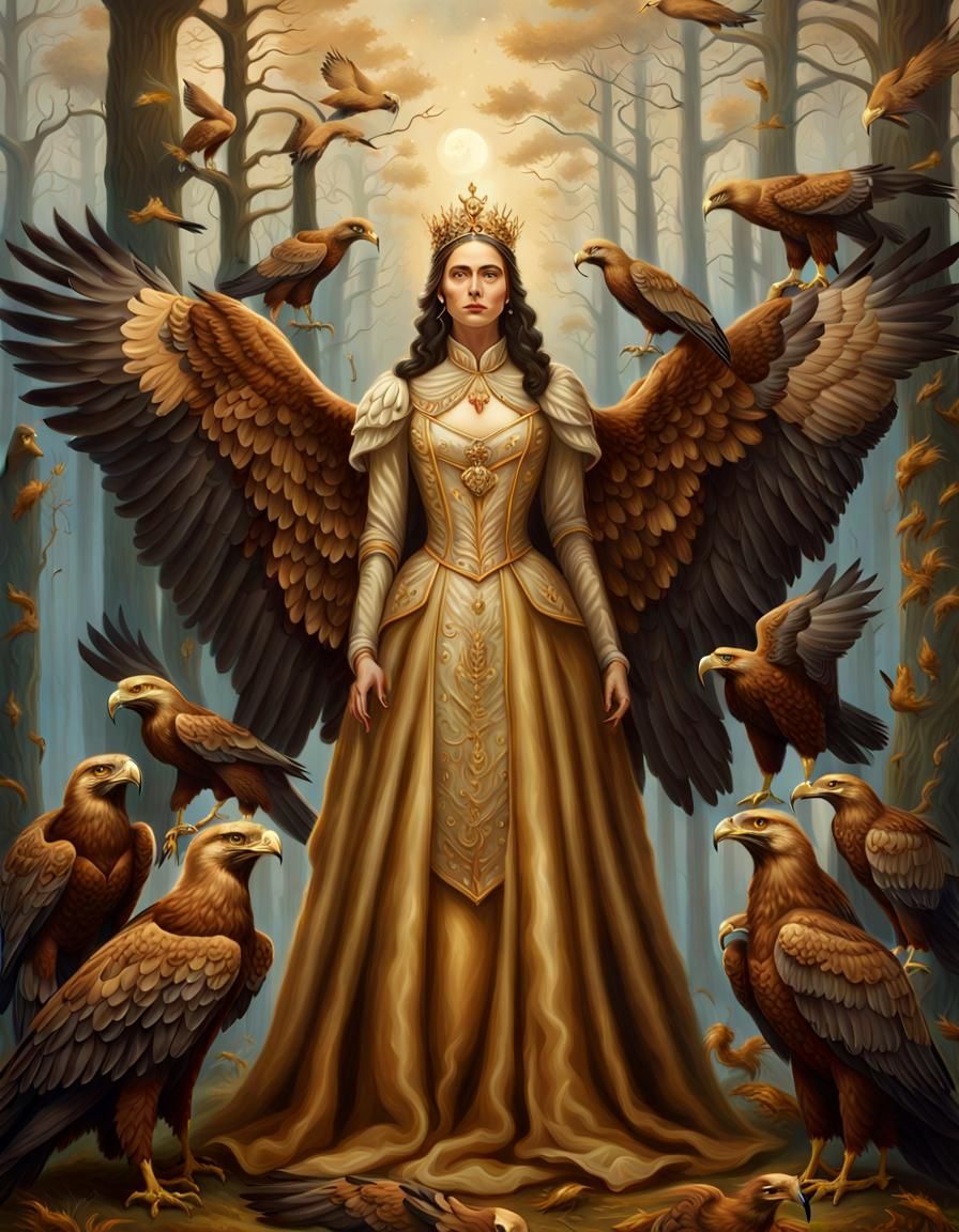 Golden Eagle Queen surrounded by several adoring golden eagles in the ...