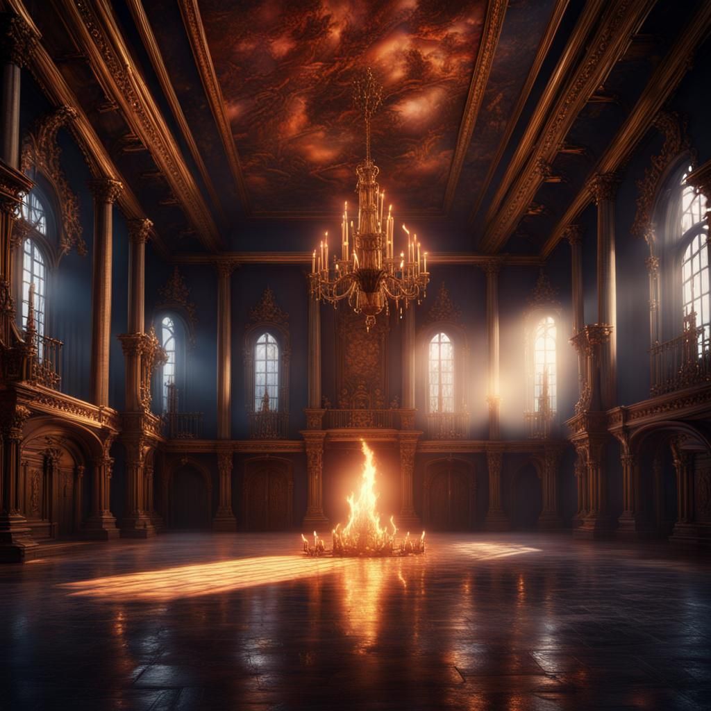 Empty ballroom with Fire - AI Generated Artwork - NightCafe Creator