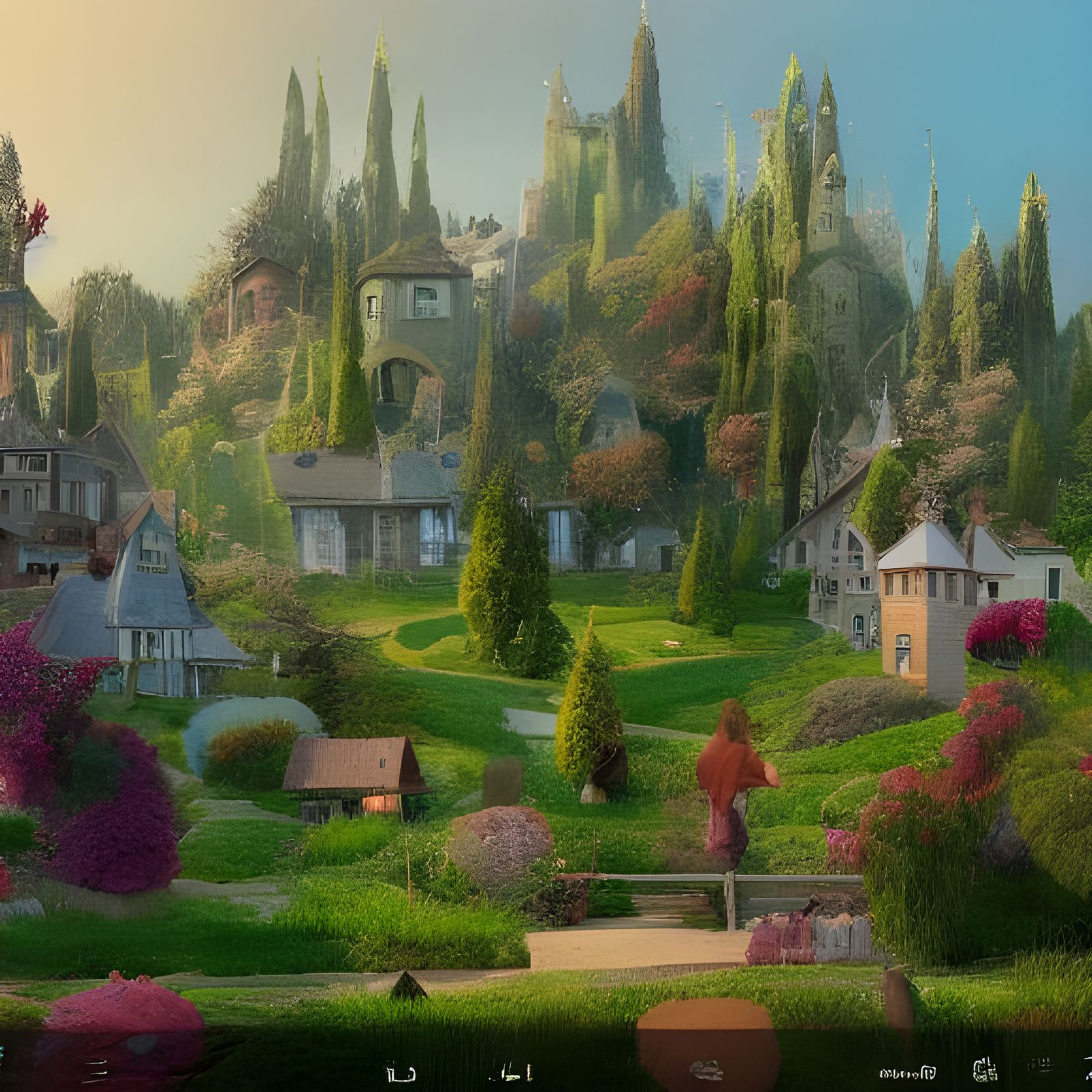 Beautiful picture of a friendly town made of grass, Verdánt turf town ...