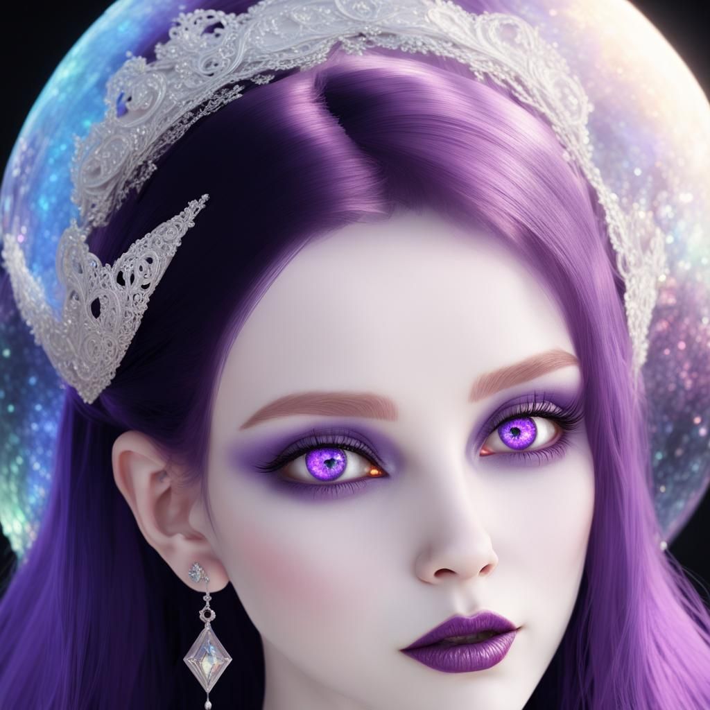 Beautiful Gothic vampire lady with long purple hair and purple eyes and ...