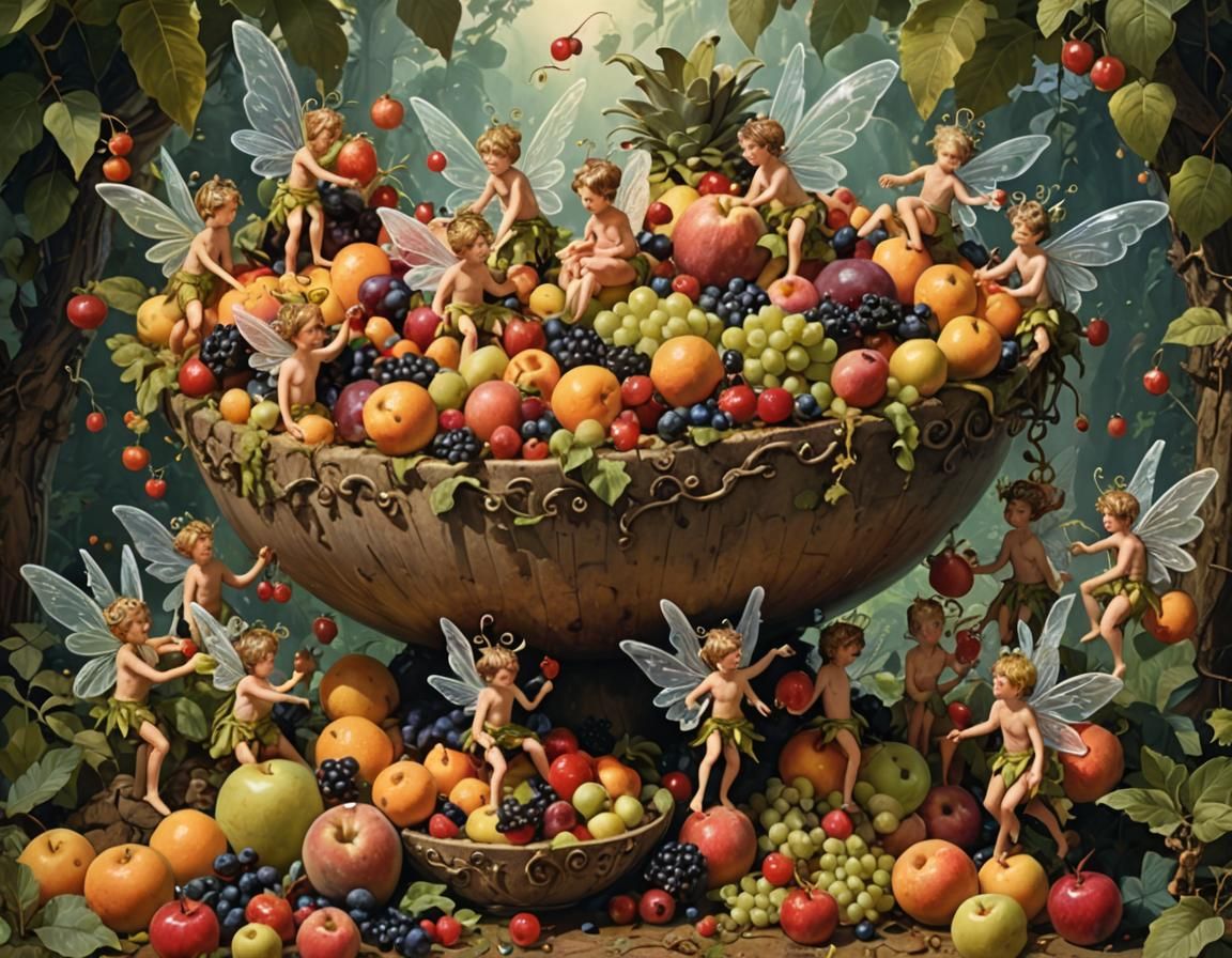 Fruit fae and a bowl of fruit - AI Generated Artwork - NightCafe Creator