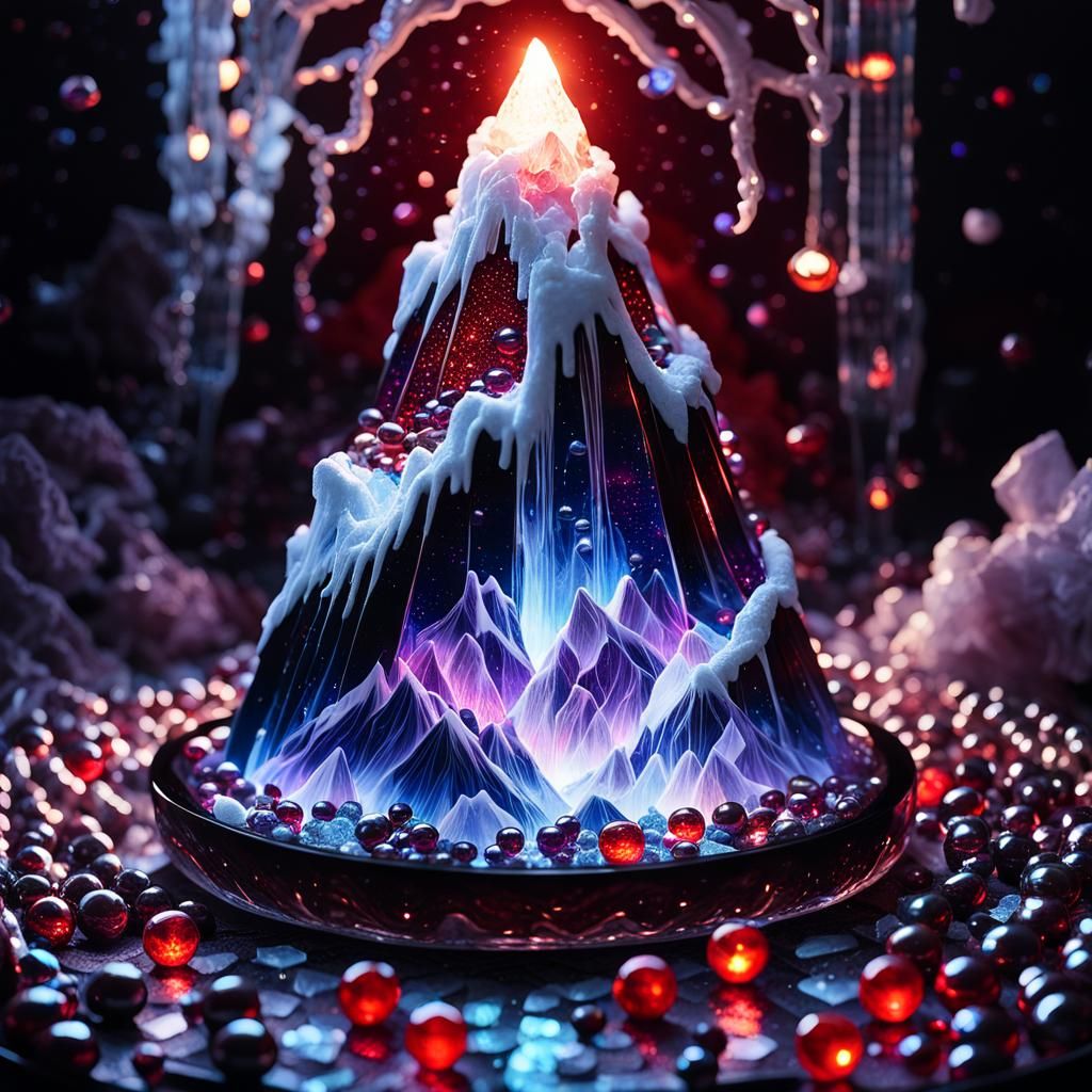 Surreal Icy Volcano Melted Marbles in Vibrant Glas... - AI Art