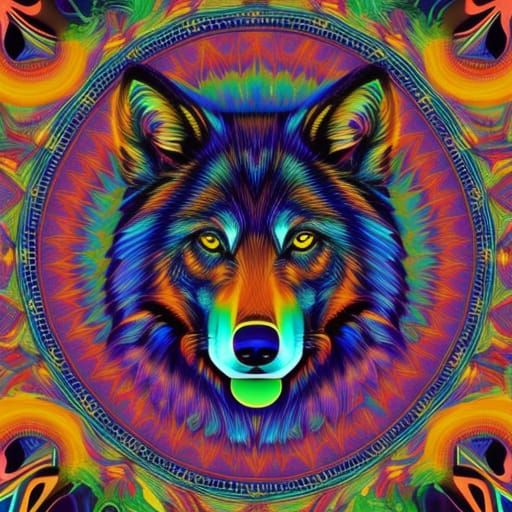 ""Timber wolf, centered. psychedelic art style of Wes Wilson" - AI ...