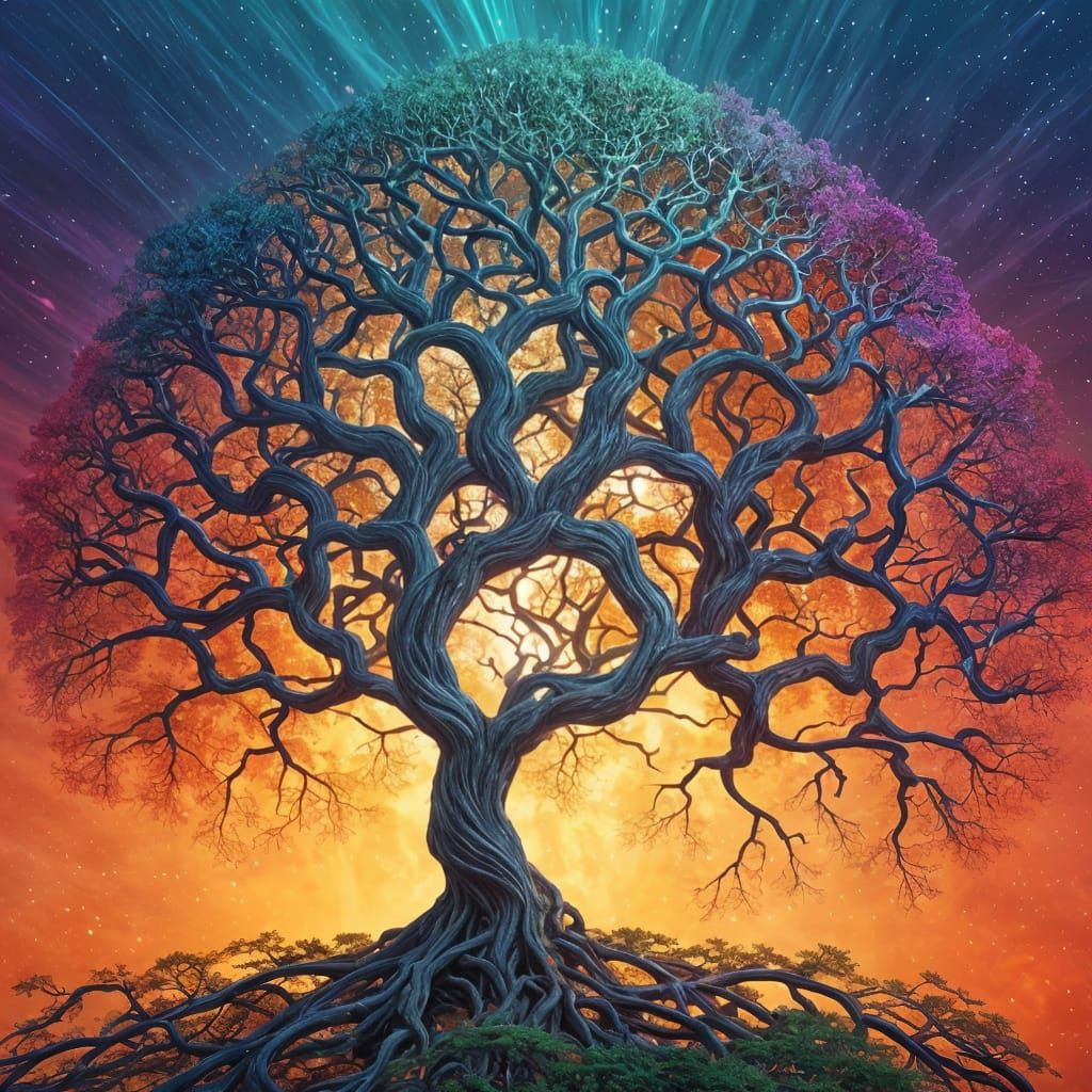 A fractal tree where each branch splits into identical smaller ...